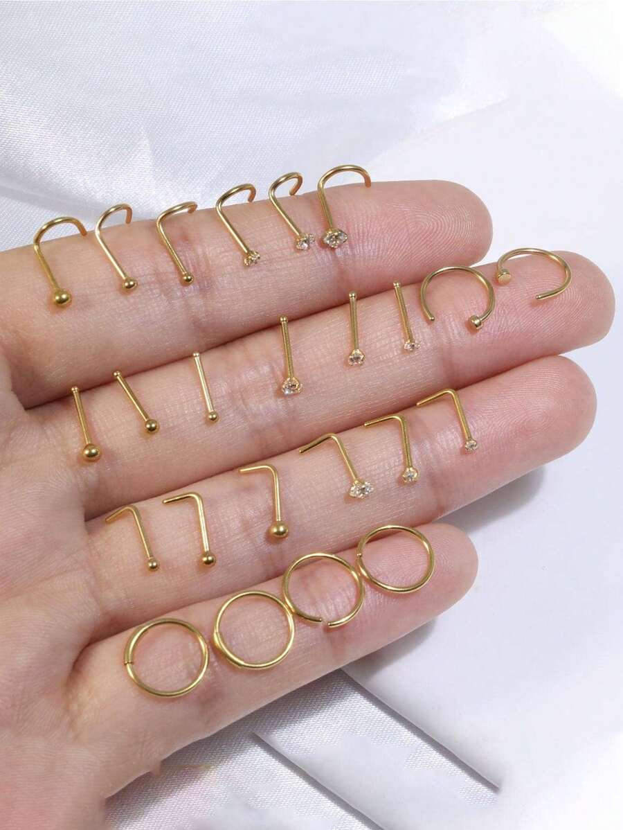 24 Pcs 20G Nose Rings Hoop Nose Studs Sets For Women Men,Hypoallergenic ...