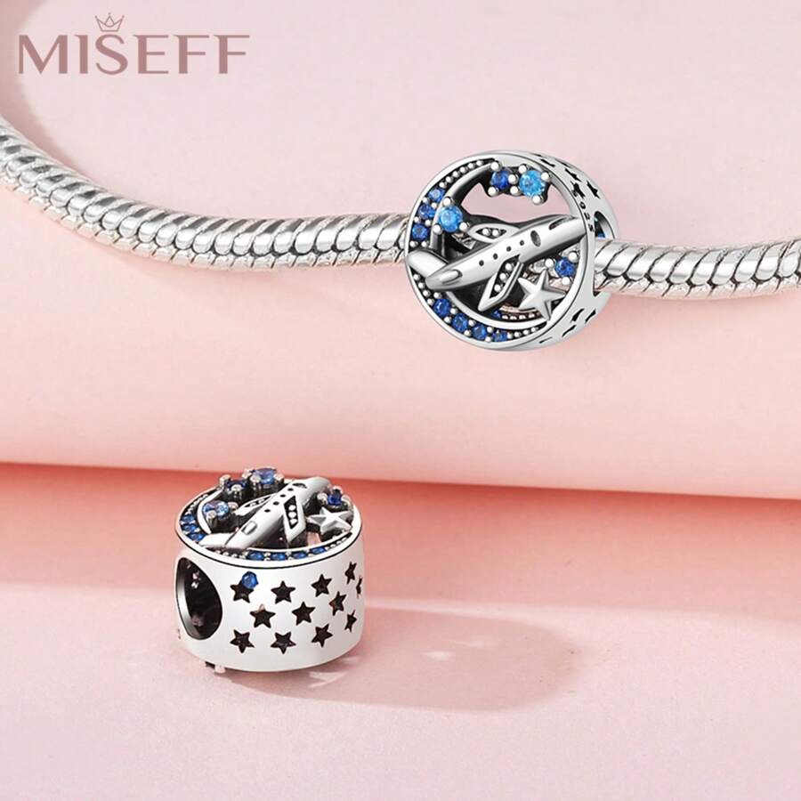 MISEFF 1 Pc Genuine S925 Sterling Silver Bead Travel Airplane Bead For Original Bracelet ...