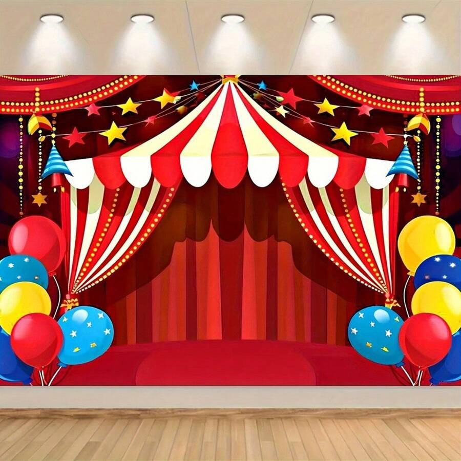 Polyester Red Stars & Circus Background Cloth - For Birthday Party ...