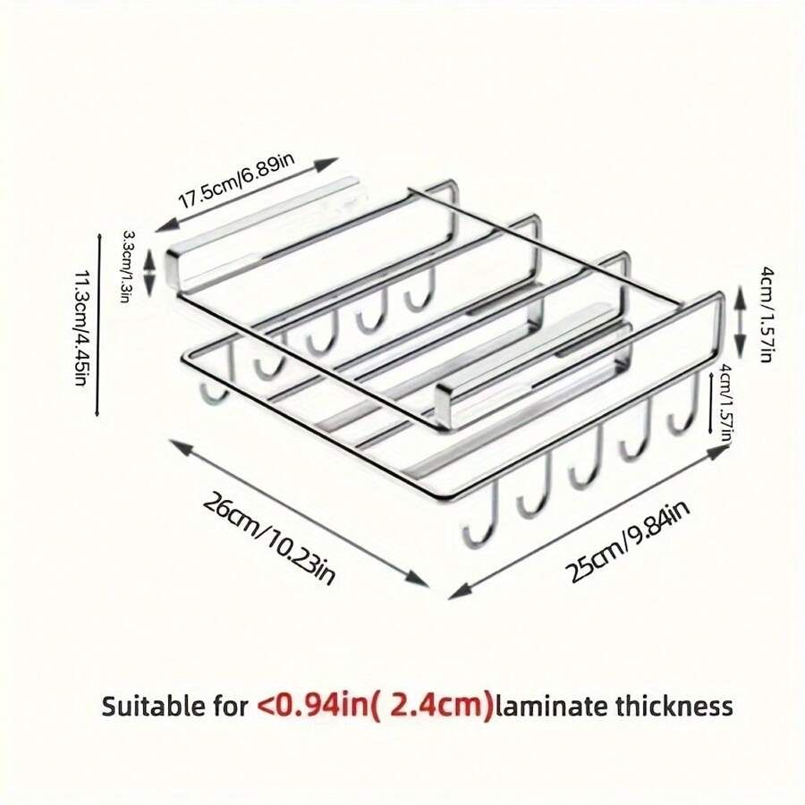 Punch-Free Stainless Steel Inverted Cabinet Cup Rack Kitchenware Hook ...
