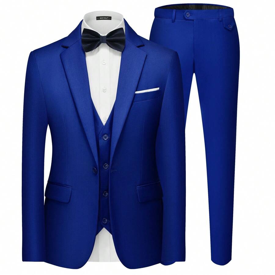 Men's 3 Pieces Suit Elegant Solid One Button Slim Fit Single Breasted ...
