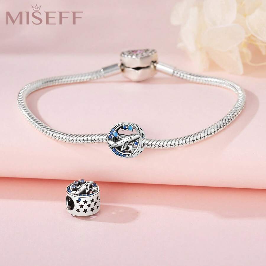 MISEFF 1 Pc Genuine S925 Sterling Silver Bead Travel Airplane Bead For Original Bracelet ...
