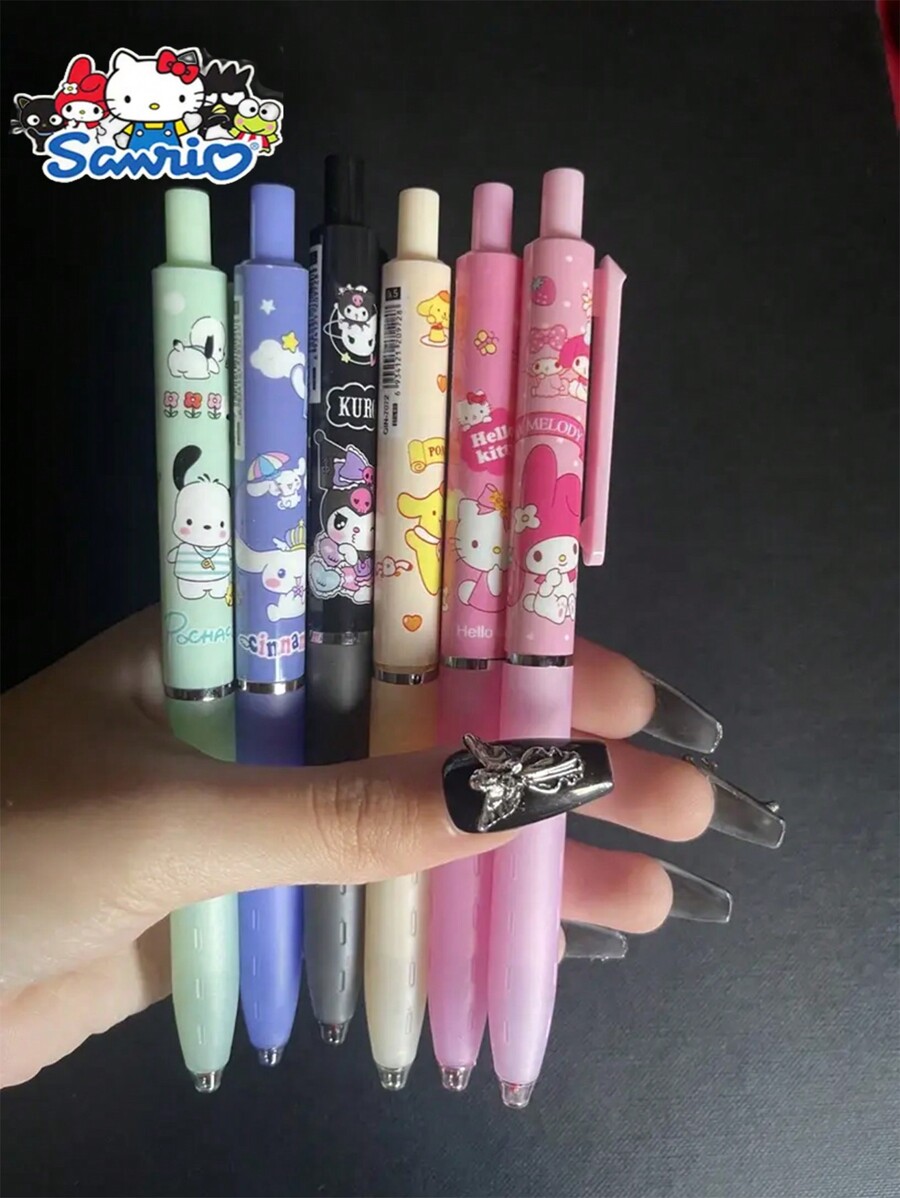 Sanrio 6 Stück Sanrio Hello Kitty, Kuromi, My Melody, Pompompurin schwarze Gelschreiber ...