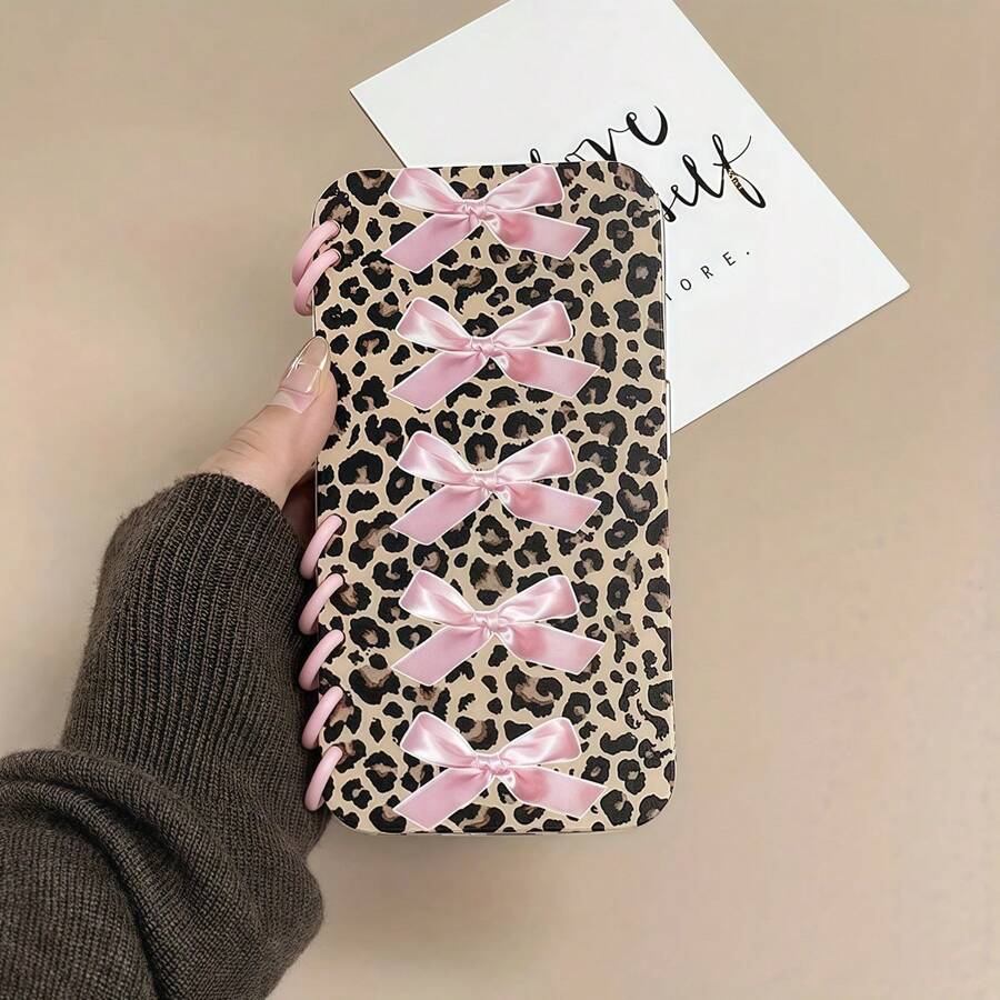 Bow-Knot 1pc Leopard Print Pink Bow Flap Matte Mobile Phone Case, Personalized Protective Cover ...