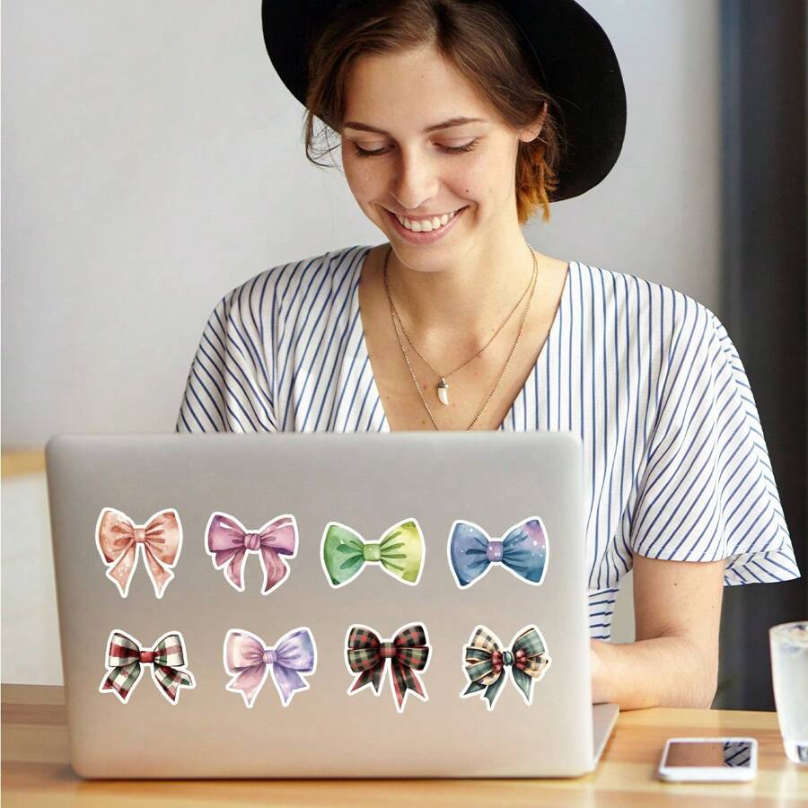 50PCS Sheet Bow Stickers Vinyl Aesthetics Stickers Scrapbooking, Diary ...