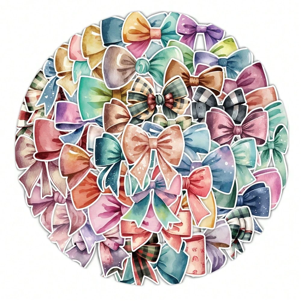 50PCS Sheet Bow Stickers Vinyl Aesthetics Stickers Scrapbooking, Diary ...