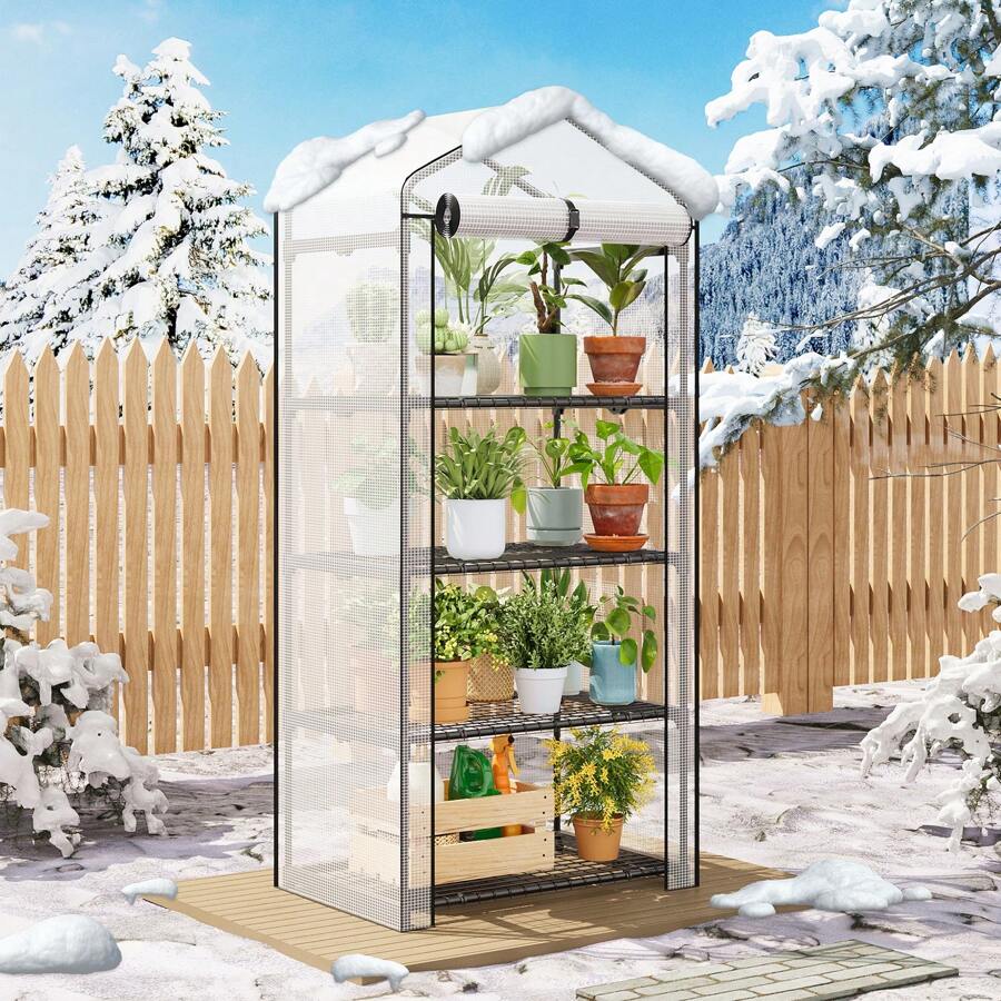 4 Tier Mini Greenhouse, Portable Plastic Greenhouses With Heavy Duty ...