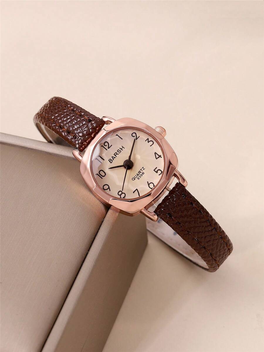 Minimalist Square Small Dial Numeric Quartz PU Leather Strap Watch For ...