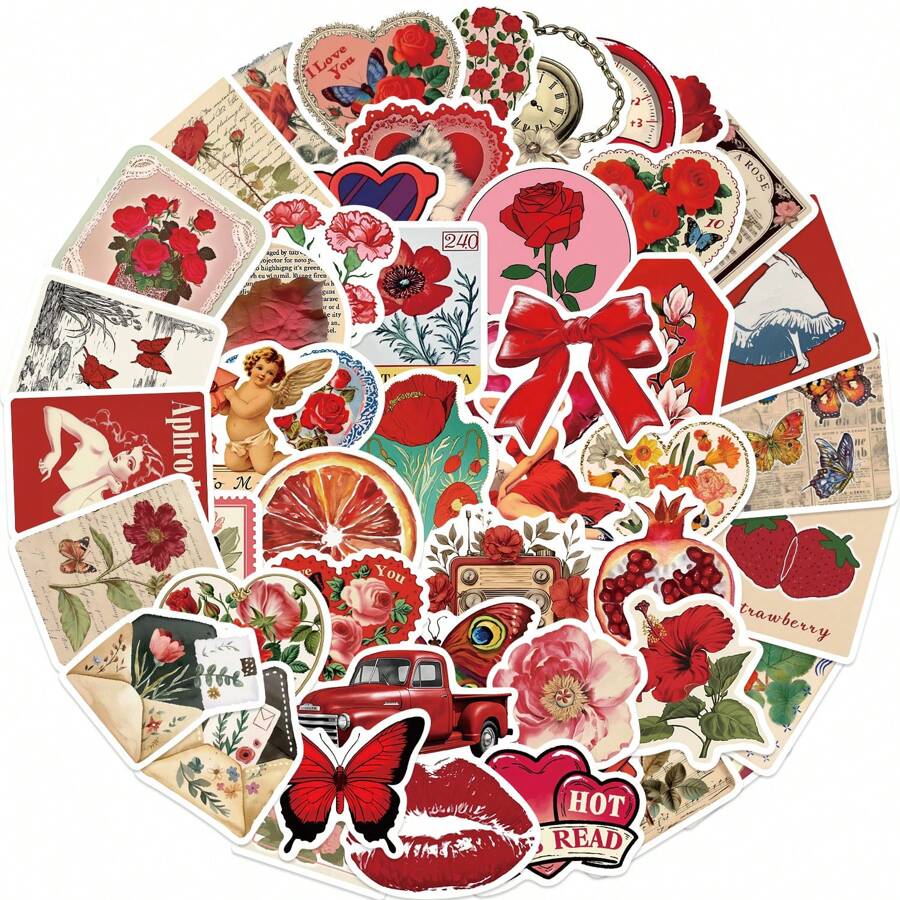 50PCS Aesthetic Red Stickers Vinyl Aesthetics Stickers Scrapbooking ...