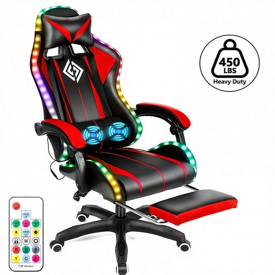 Silla de juegos RGB con luces LED y masaje, silla de ordenador ...