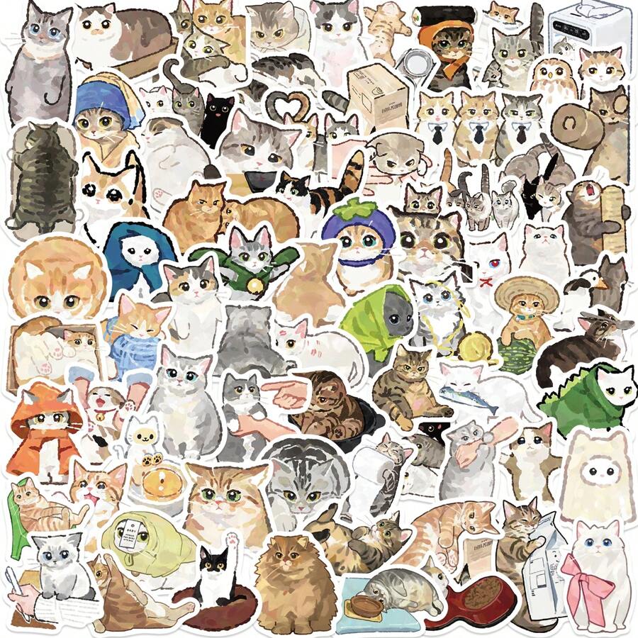 76PCS Cartoon Cat Stickers Vinyl Aesthetics Stickers, Decals ...