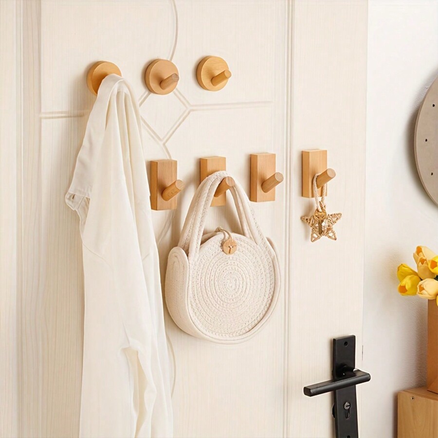 1pc Wooden Cylindrical Wall Hook, Coat & Hat Rack For Behind The Door ...