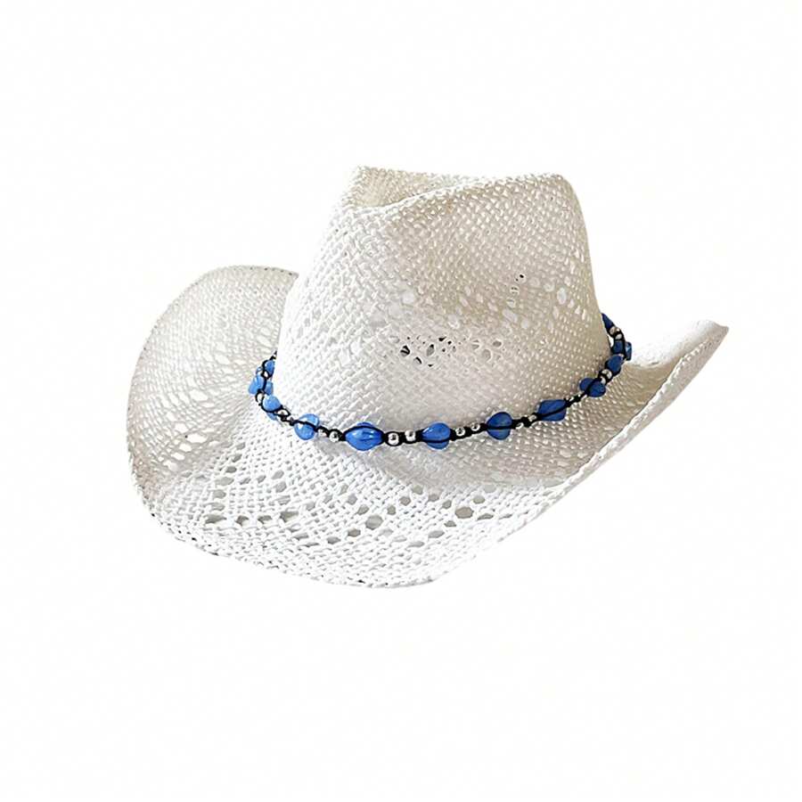 Men Women Cowgirl Straw Western Cowboy Hat, Straw Beach Cowboy Hat For ...