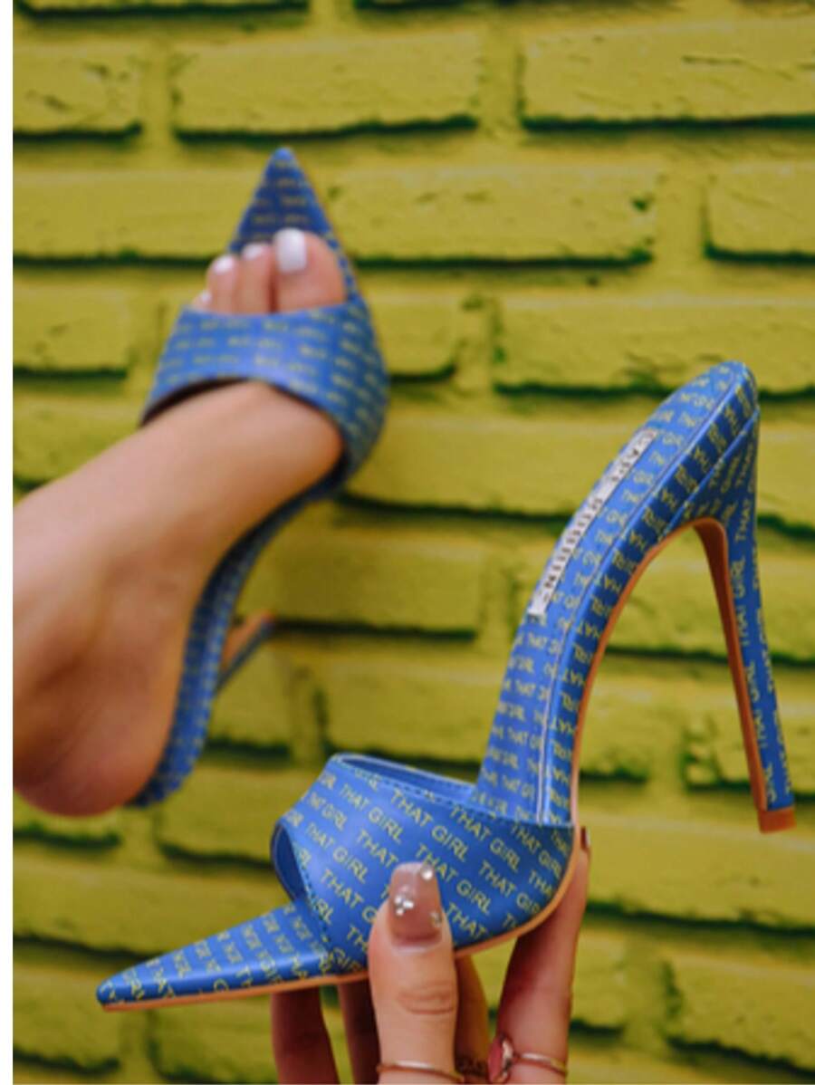 Women's Blue That Girl Statement Mules Stiletto High Heels Yellow ...