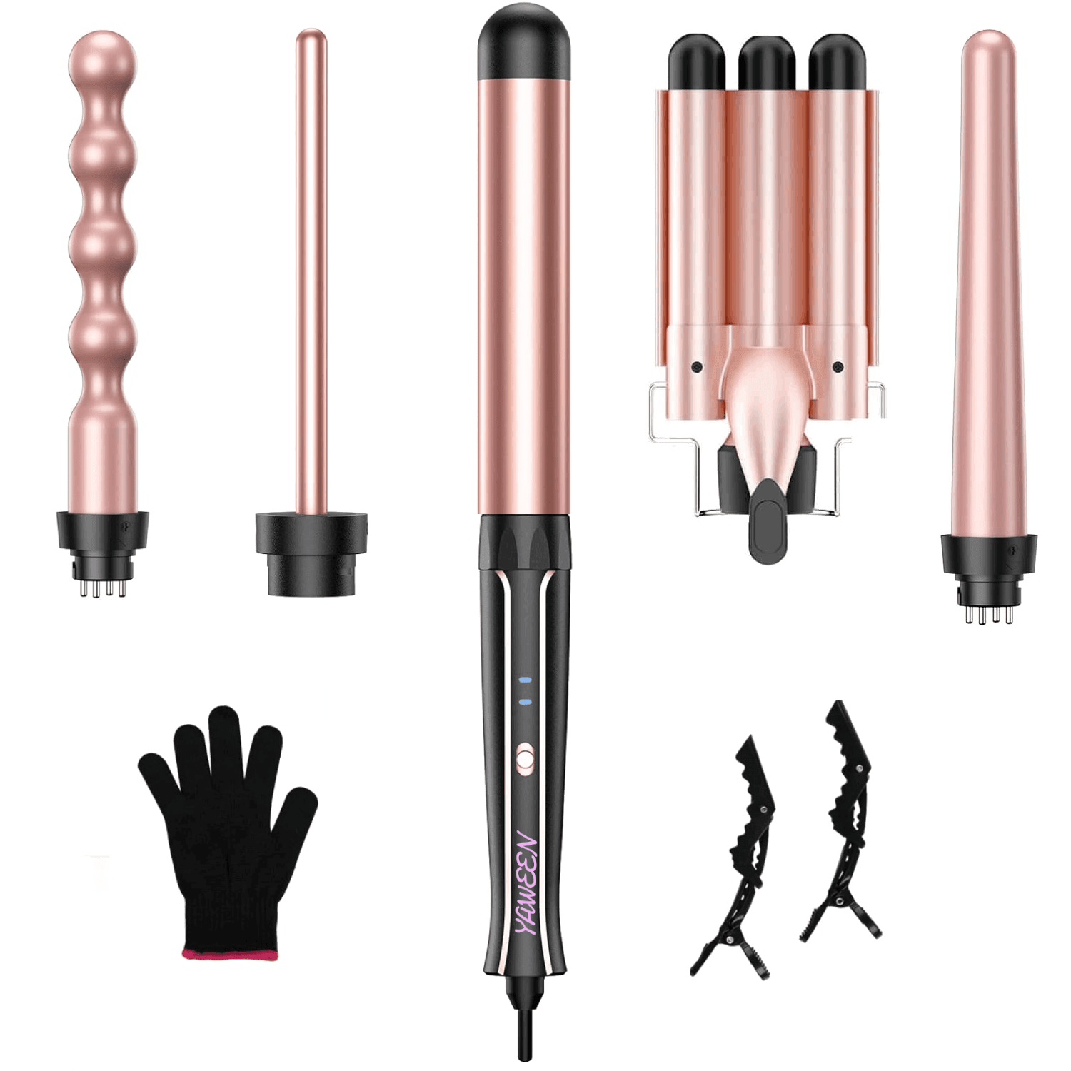 Fers à friser à onduler pour coiffure - Ensemble de fers à friser YAWEEN PRO 5 en 1 avec 3 ...