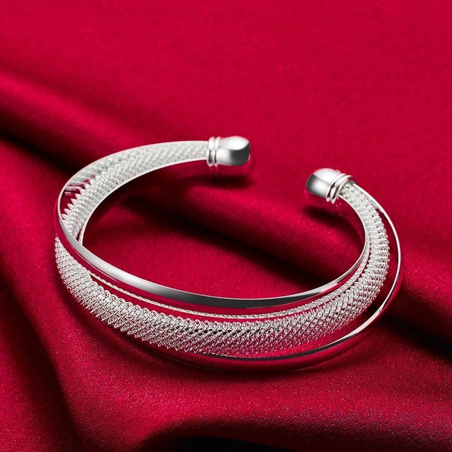 Silver Plating Large Reticulated Smooth Bangle Bracelet For Woman Man ...
