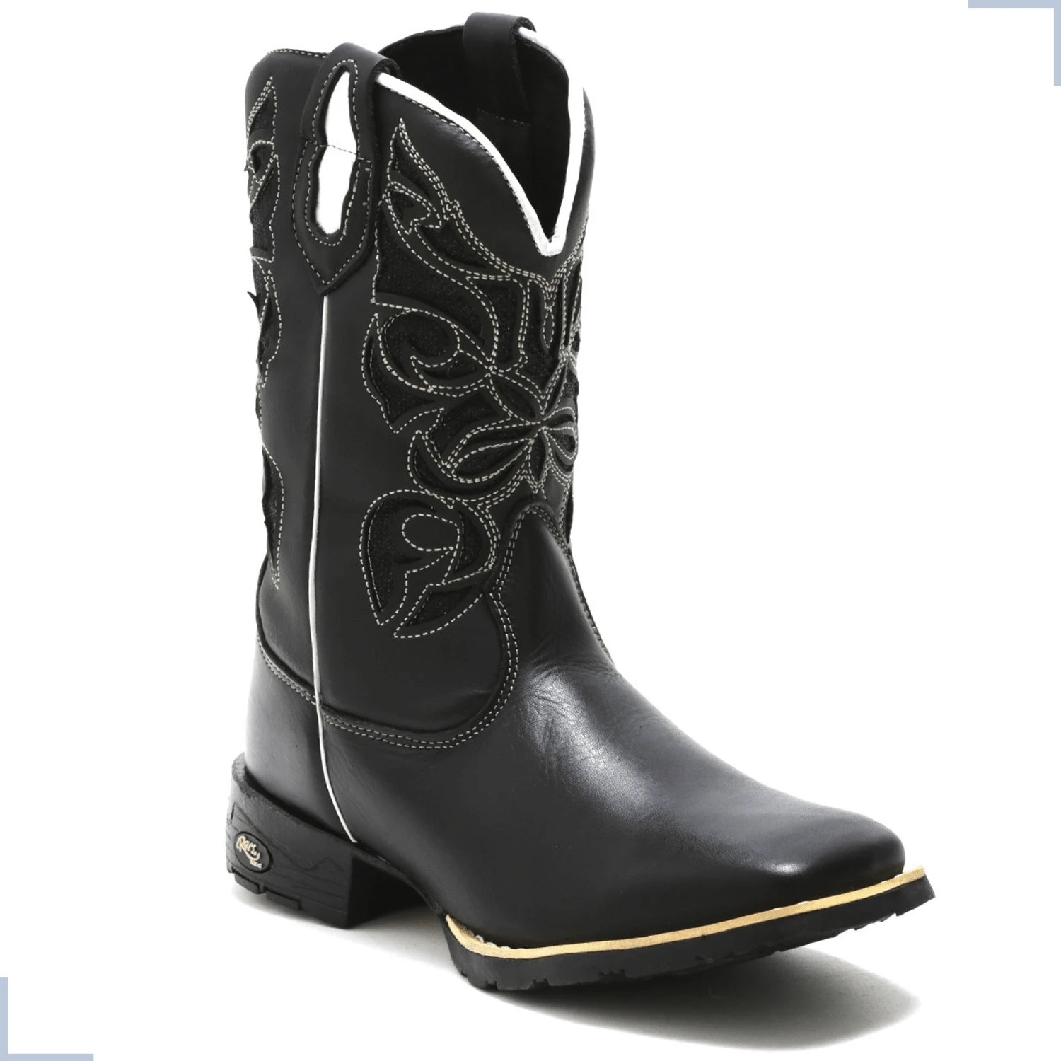 Bota Texana Feminina Bordado com Gliter Prata Laser Country Bico ...
