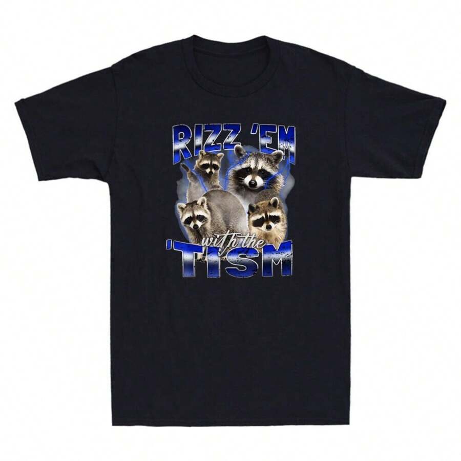 Funny Rizz Em With The Tism Meme Autistic Raccoon Vintage 's T-Shirt ...