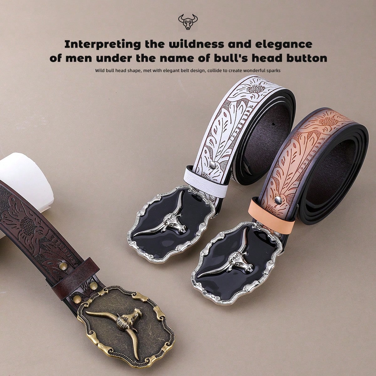 1-Pack Vintage Western-Style Men's Belt - Fashionable Faux Leather With ...
