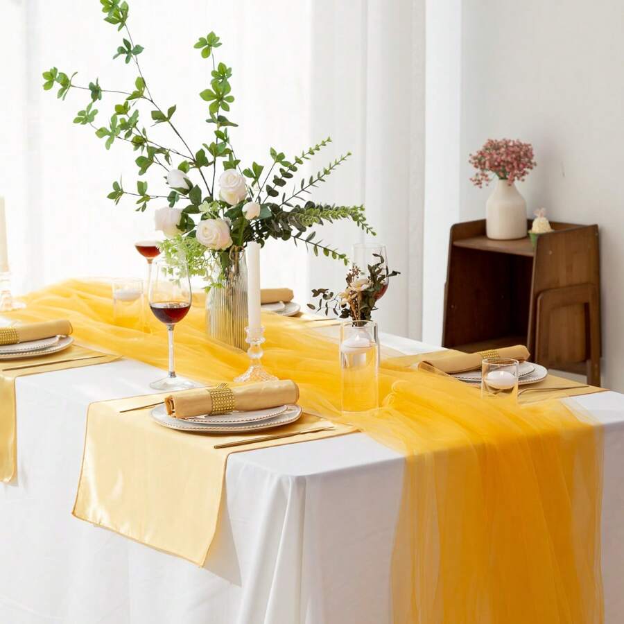 2pcs Romantic Sheer Table Runner, Boho Long Table Runner, For Wedding ...