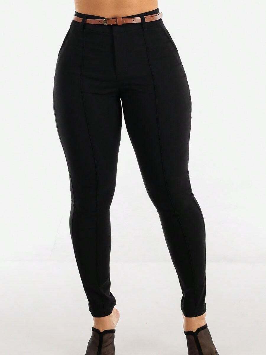 Moda Xpress High Waisted Black Twill Skinny Pants W Belt | SHEIN USA