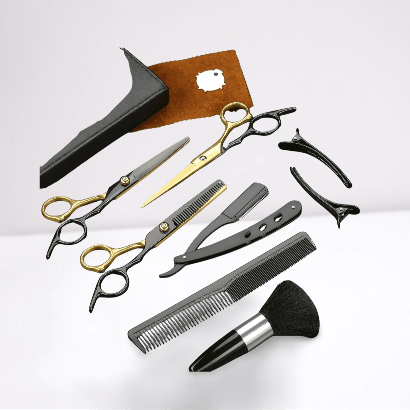 11-Piece Professional Hair Scissors Set Black And Gold Stainless Steel ...