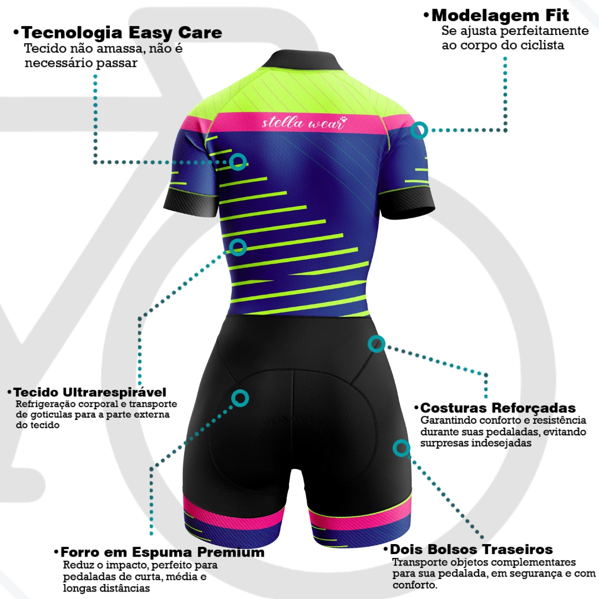 STELLA WEAR WOMEN'S CYCLING OVERALLS WITH STRIPES, FOAM LINING, UV 50 ...