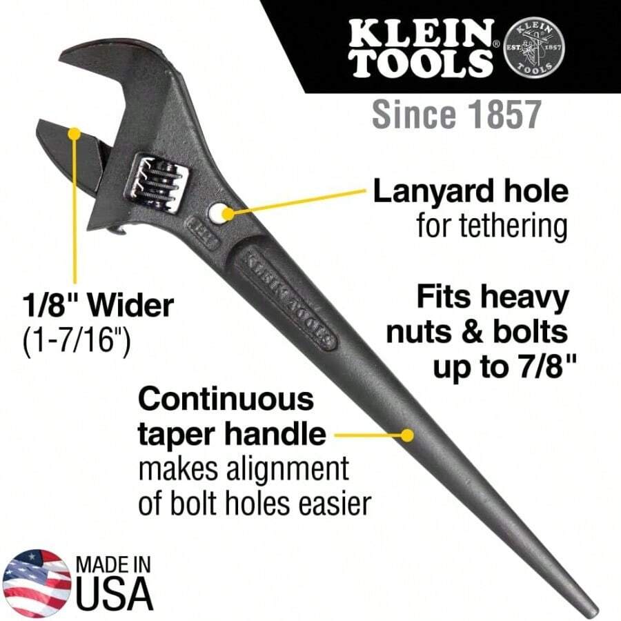 Klein Tools 3227 Extra Wide Adjustable Wrench Made In USA Construction ...