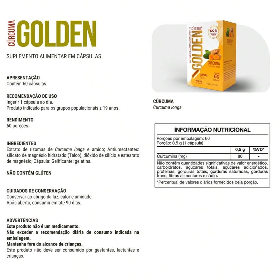 Curc Golden 400mg Cúrcuma Longa 60 Cápsulas Maxinutri | SHEIN Brasil