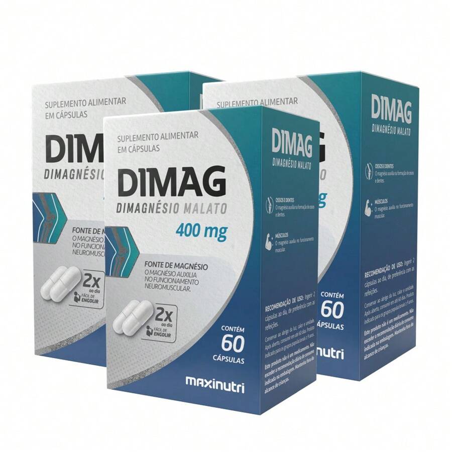 Kit 3 Dimag Dimalato de Magnésio 400mg 60 Cáps Maxinutri | SHEIN Brasil