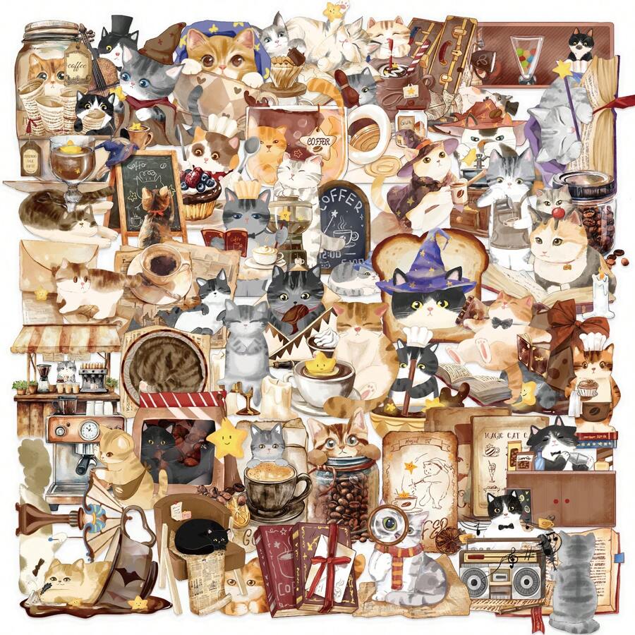 50Pcs Magic Cat Cafe Stickers Vinyl Aesthetics Stickers, Decals ...