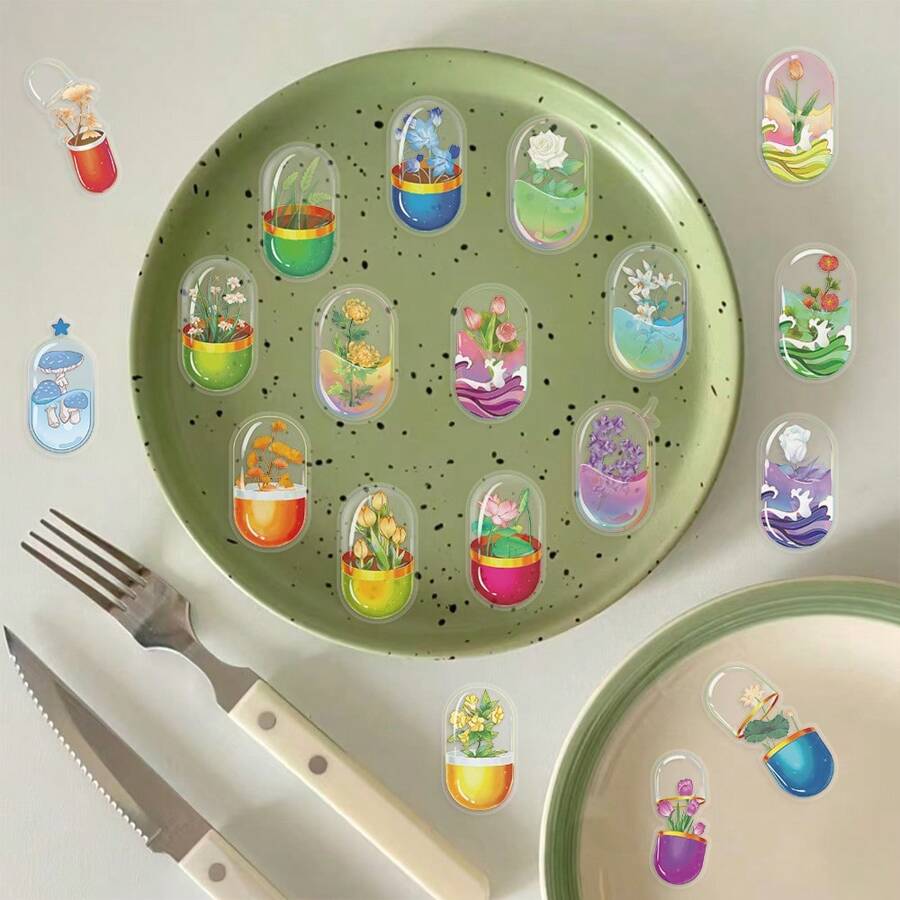 50PCS Capsule Flower Stickers Vinyl Aesthetics Stickers, Decals ...