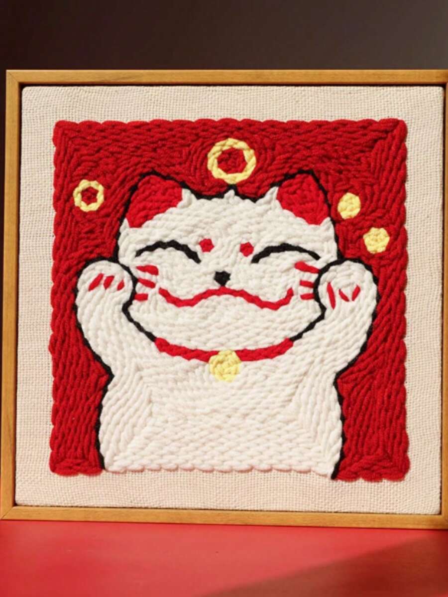 DIY Embroidery Kit With Lucky Cat Pattern, Fun Punch Needle Project ...