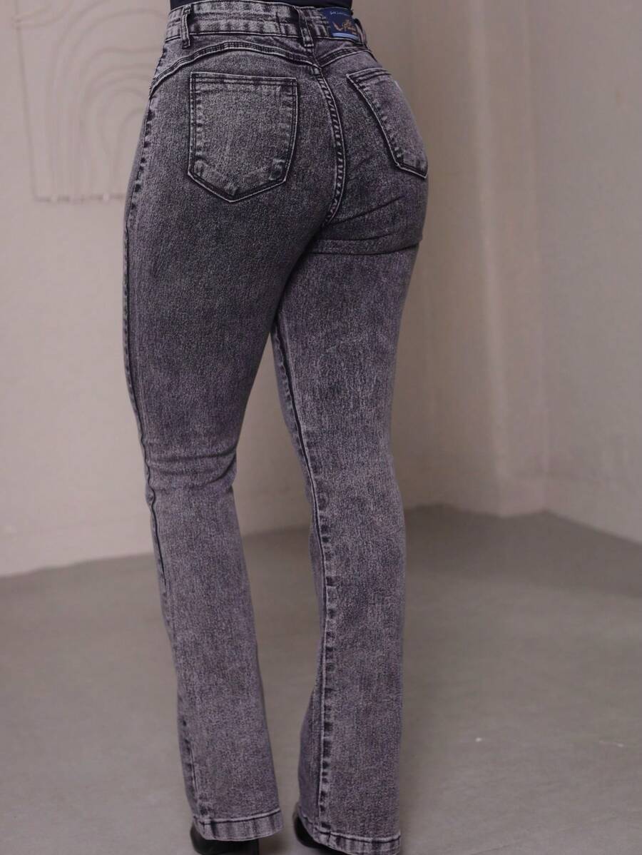 Women's Gray Flare Pants High Waist Jeans New Release 2025 | Moda de ...