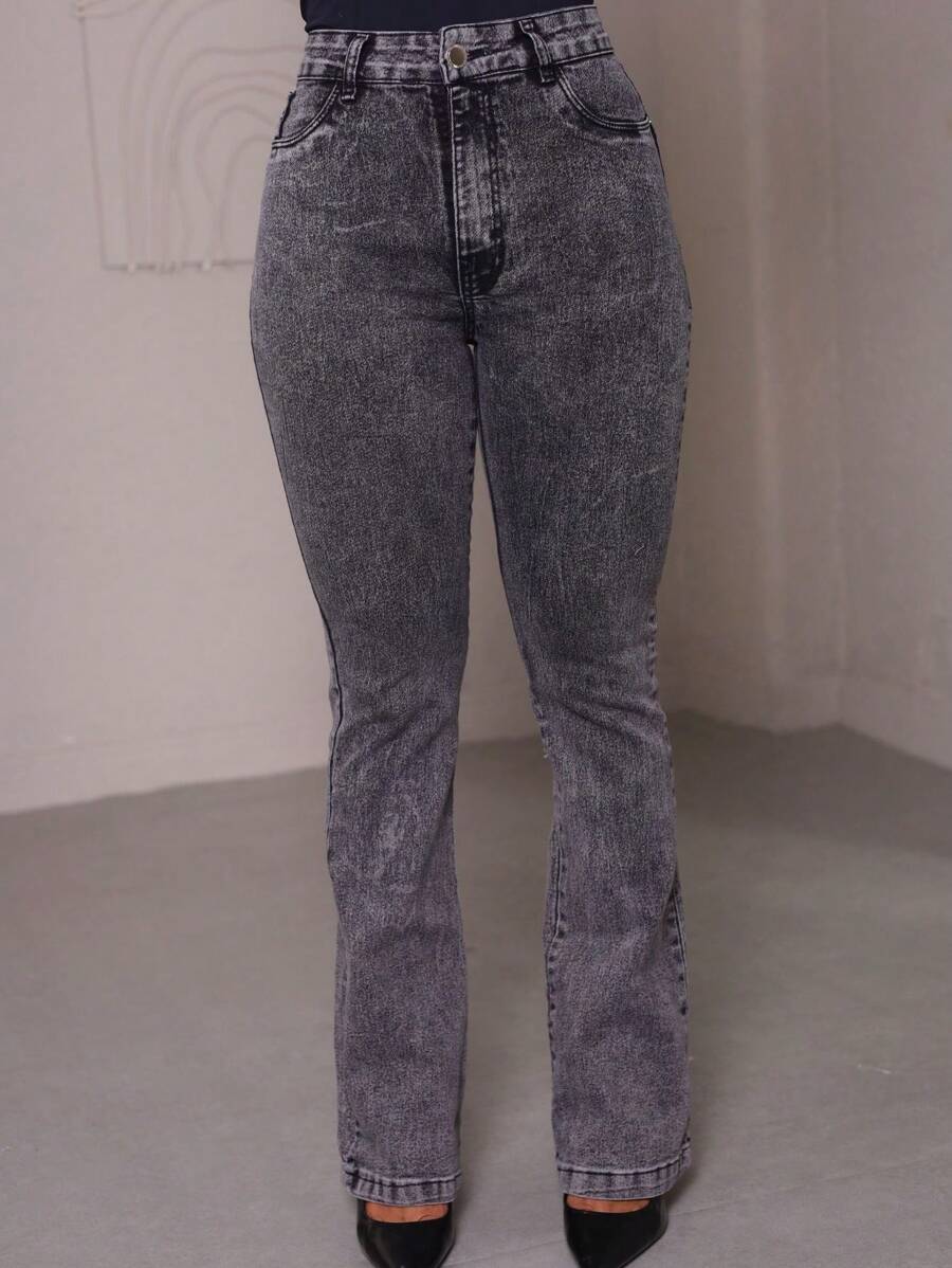 Women's Gray Flare Pants High Waist Jeans New Release 2025 | Moda de ...