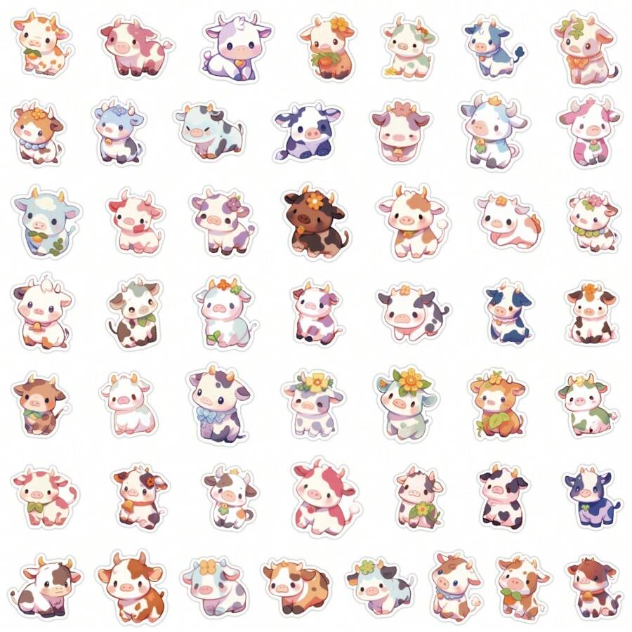 50PCS Cartoon Strawberry Cow Stickers Vinyl Aesthetics Stickers ...