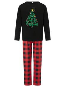 Family Matching Christmas Pajamas Set - Long Sleeve Tree Print T-Shirt ...