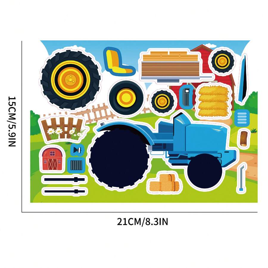 8/16pcs Farm Puzzle Stickers, Tractor & Plow Machine Decals, DIY ...