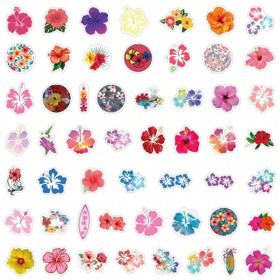 100PCS Hibiscus Flower Stickers Vinyl Aesthetics Stickers Scrapbooking ...