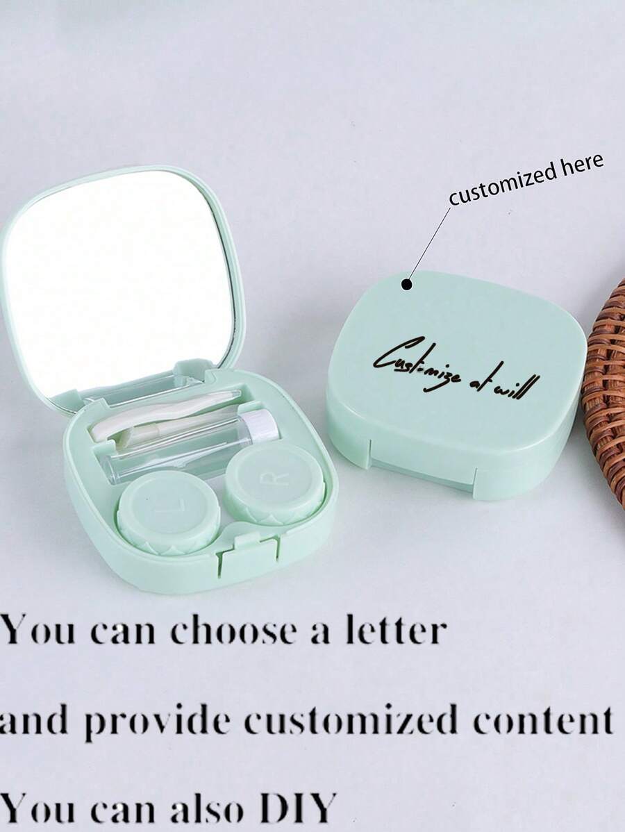 Customize Text Pictures Simple Macaron Color Mirror Box Contact Lenses ...