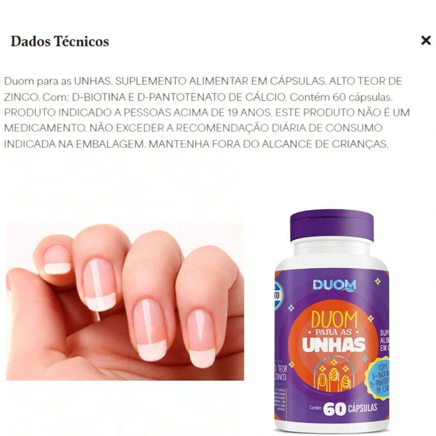 Kit 3 Duom Para As Unhas 60 Capsulas (Biotina, Pantotenato De Calcio ...