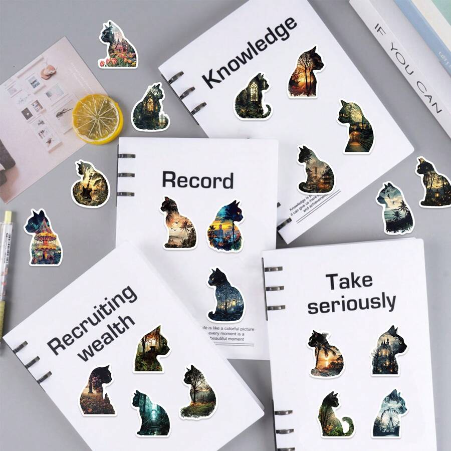 50PCS Cat Print Stickers For Scrapbooking, Diary, Laptop, Bumper ...