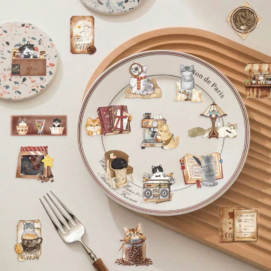 50PCS Magic Cat Cafe Stickers Vinyl Aesthetics Stickers, Decals ...