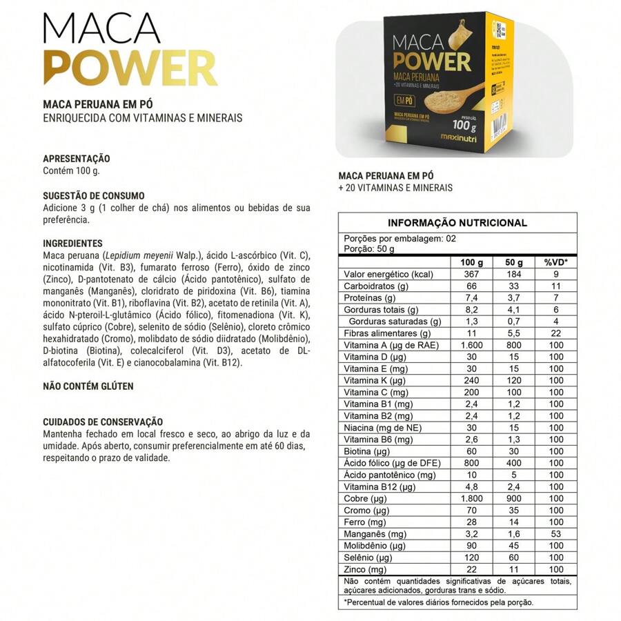 Maca Power em Pó 100g com Vitaminas e Minerais Maxinutri | SHEIN Brasil