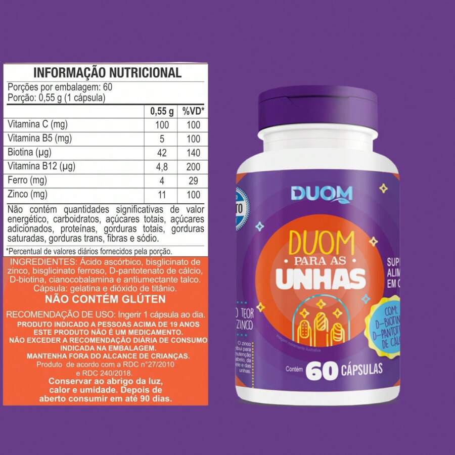 Kit 3 Duom Para As Unhas 60 Capsulas (Biotina, Pantotenato De Calcio ...