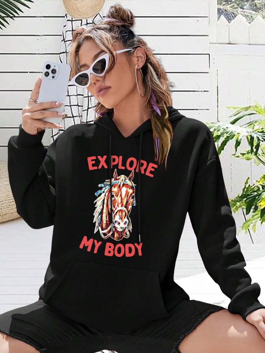 Explore My Body A Funny Horse Lover's Big Size Women Hoodie (Musician ...