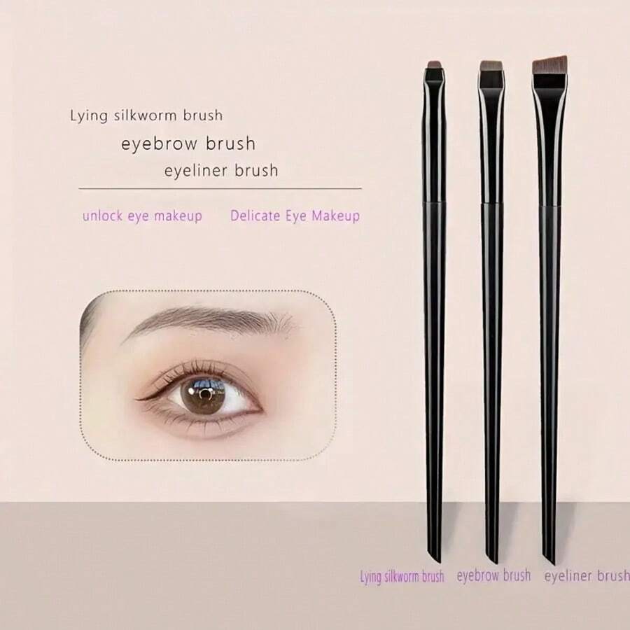 3 Piece Ultra-Thin Eyebrow Brush Combination - Precise Angle Eyeliner ...