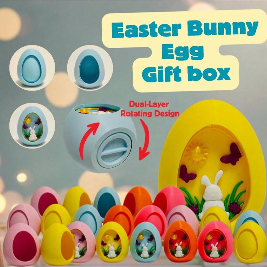 1pc Easter Bunny Egg Gift Box, Rotate To Open Gift Box, Colorful Easter ...