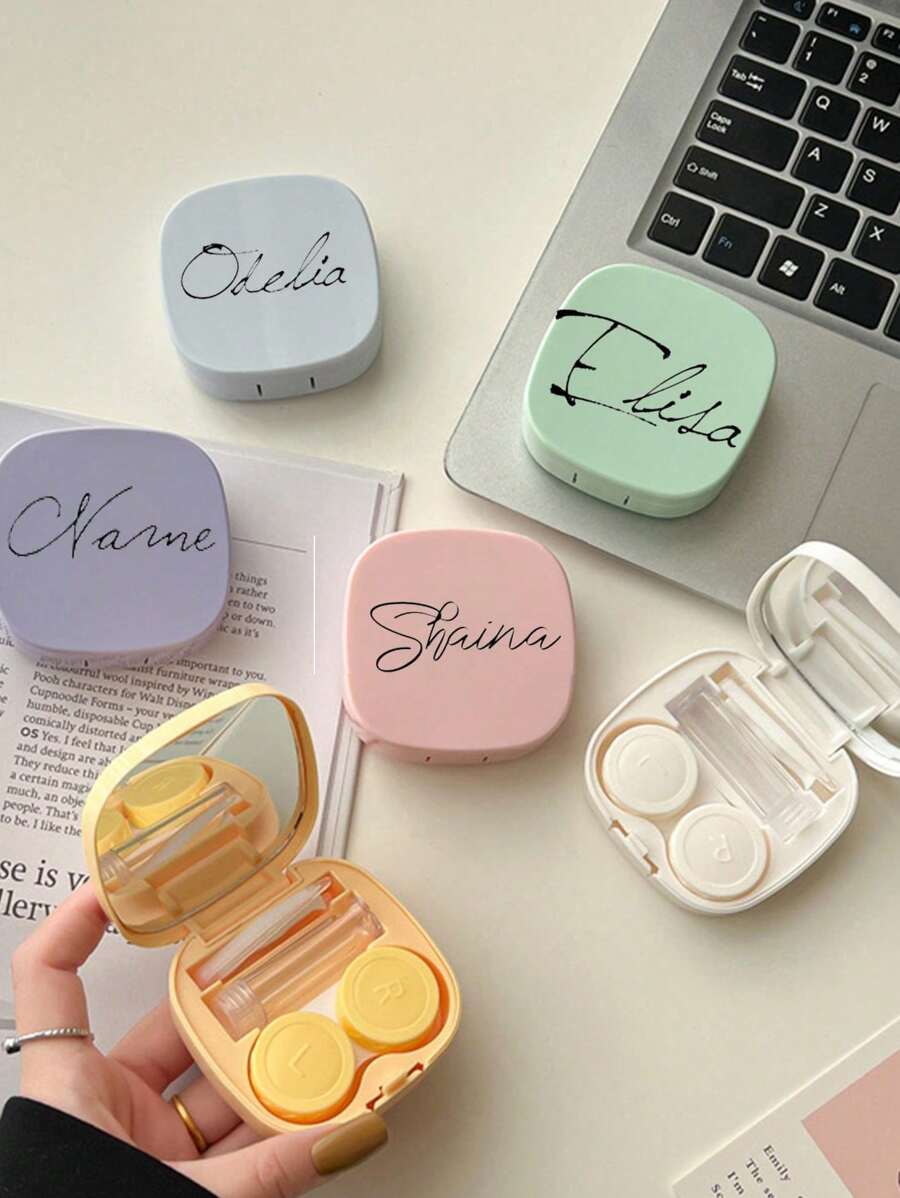 Customize Text Pictures Simple Macaron Color Mirror Box Contact Lenses ...
