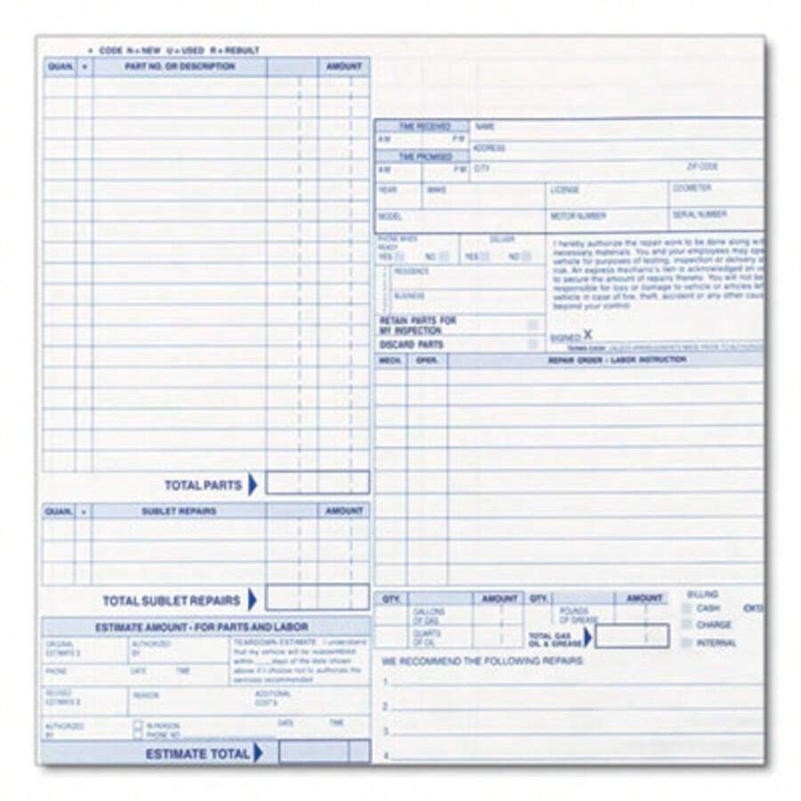 Rediform Speediset Four-Part Auto Repair Form, Four-Part Carbonless, 11 ...